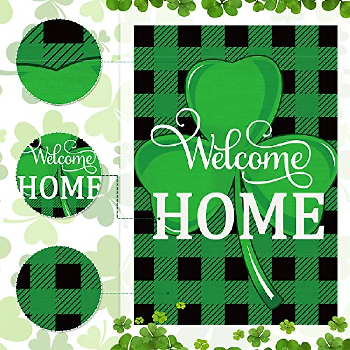 Saint Patricks Shamrock Day Garden Flag 12 x 18 Green Shamrock Holiday Outside Buffalo Plaid Flag Saint Patty Day Decorative Vertical Double Sided Burlap Welcome Signs Outdoor Plaid Spring Flag