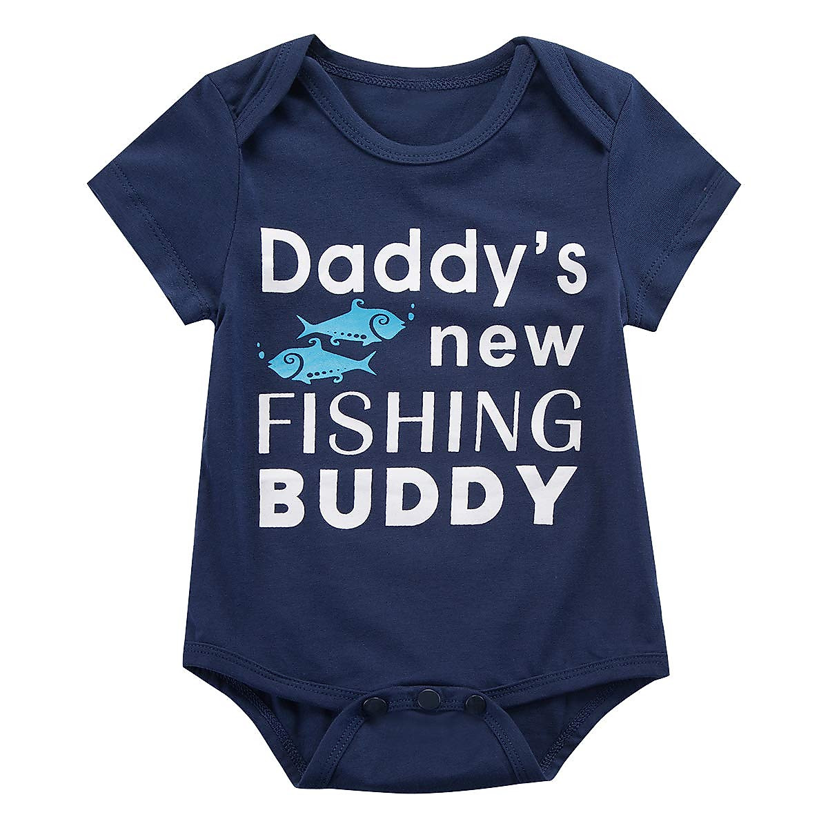 3PCS Baby Boys' Daddy's New Fishing Buddy Outfit Set Short Sleeve Bodysuit, Blue02, 0-3 Months