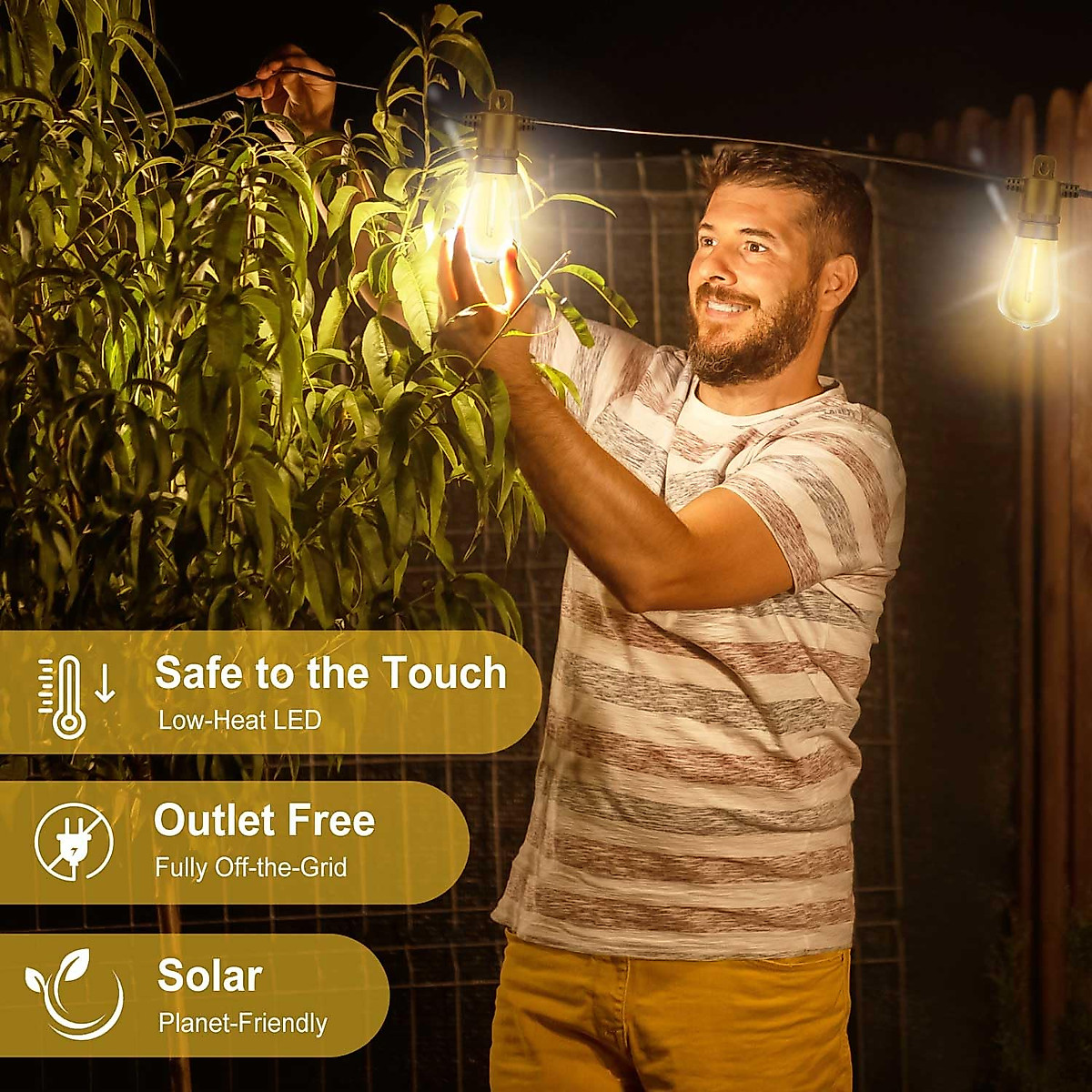 LONIUTO Outdoor Solar String Lights, 50 FT Solar Powered LED String Outdoor Lights Waterproof & Shatterproof, Patio Solar Hanging Lights with 15 Bulbs, Decorative Lights for Outdoor Backyard