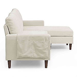 Cotoala 80" L-Shape Chenille Convertible Couch w/Pocket & Rubber Wood Legs, 3 Seat Sofa with Removable Ottoman and Cushions, Perfect for Living Room, Aapartment, Small Space, Beige