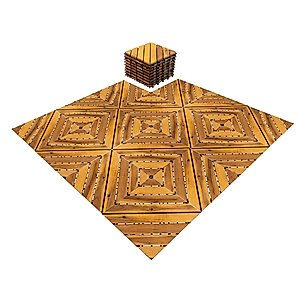 YAMAZING 12”x12” Solid Wood Interlocking Flooring Tiles (Pack of 9), Acacia Hardwood Deck Tiles,Floor Tiles for Both Indoor & Outdoor Use, Waterproof All Weather