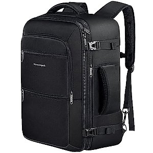 50L Travel Backpack, Large Carry on Backpack Expandable Flight Approved Water Resistant Luggage Suitcase Weekender Business Daypack Overnight Duffle Bag for Men travel，World Traveler Gift, Black
