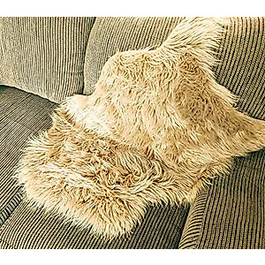 Soft Faux Sheepskin Lamb Fur Chair Cover, Seat Cover, Area Rug, Mat, Baby Blanket, 2 x 3 Feet - Natural (Oatmeal, Beige, Tan,