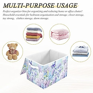 senya Baskets Collapsible Storage Bins with Lids, Purple Hydrangea Butterfly Storage Boxes Clothes Baskets for Organizing, B06D22020