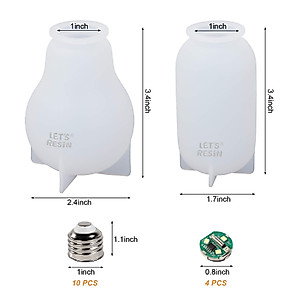 LET'S RESIN Light Bulb Resin Molds, 2PCS LED Bulb Silicone Molds for Resin, Large Resin Silicone Molds with 10PCS Caps, 4PCS LED LED Chip Base, Unique Resin Molds for Home Decor, DIY Gift