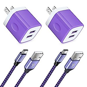 Phone Charger Plug for Samsung Galaxy A32 5G S23 Ultra S23 S22 S21 A53 A14 LG Stylo 4 6 V30 V20 G5 G6 Google Pixel 7 Pro 7 6a, 2 Dual Wall Charger with Type C Nylon Braided Cords USB C Cable 3ft+6ft