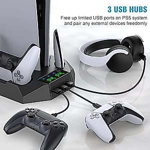 CYKOARMOR PS5 Stand with Cooling Station and Dual Controller Charging Station for PS5 Digital Edition, PS5 Disc Version, PS5 Cooling Fan with Headset Holder and 3 Adjustable Fan Speeds Black
