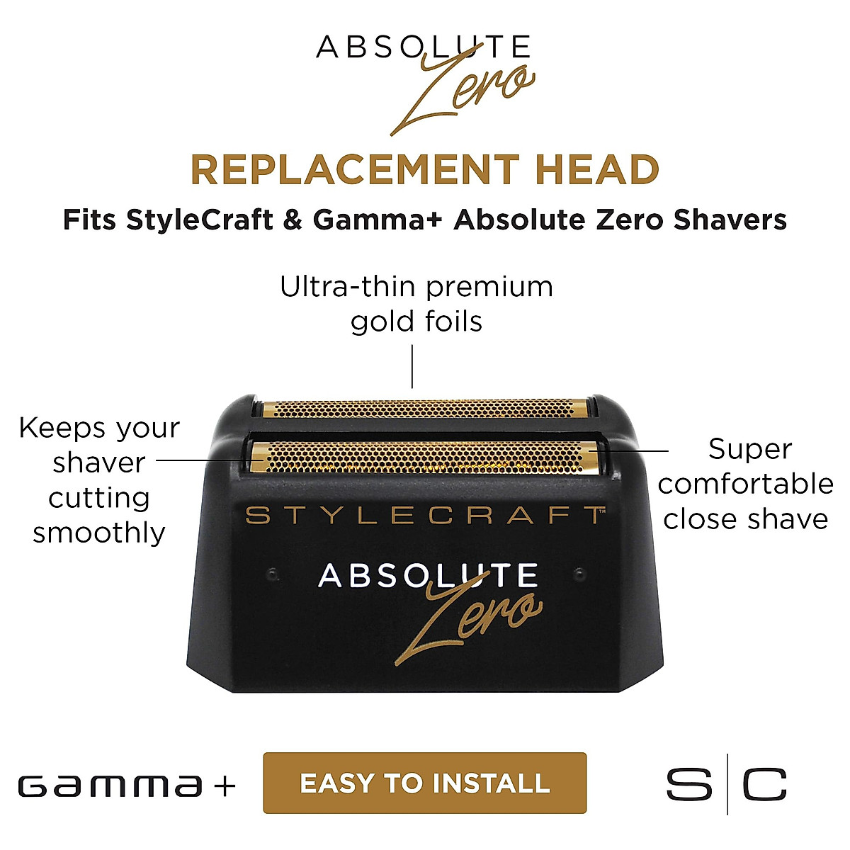 StyleCraft Replacement Gold Titanium Foil Shaver Head fits StyleCraft Absolute Zero Shaver, Black