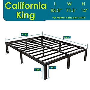 yookare 14 Inch 4000lbs Heavy Duty Support Basic Bed Frame/Mattress Foundation/Box Spring Replacement/Steel Slat Platform/Easy to Assemble/with Storage/Noise Free, Cal King