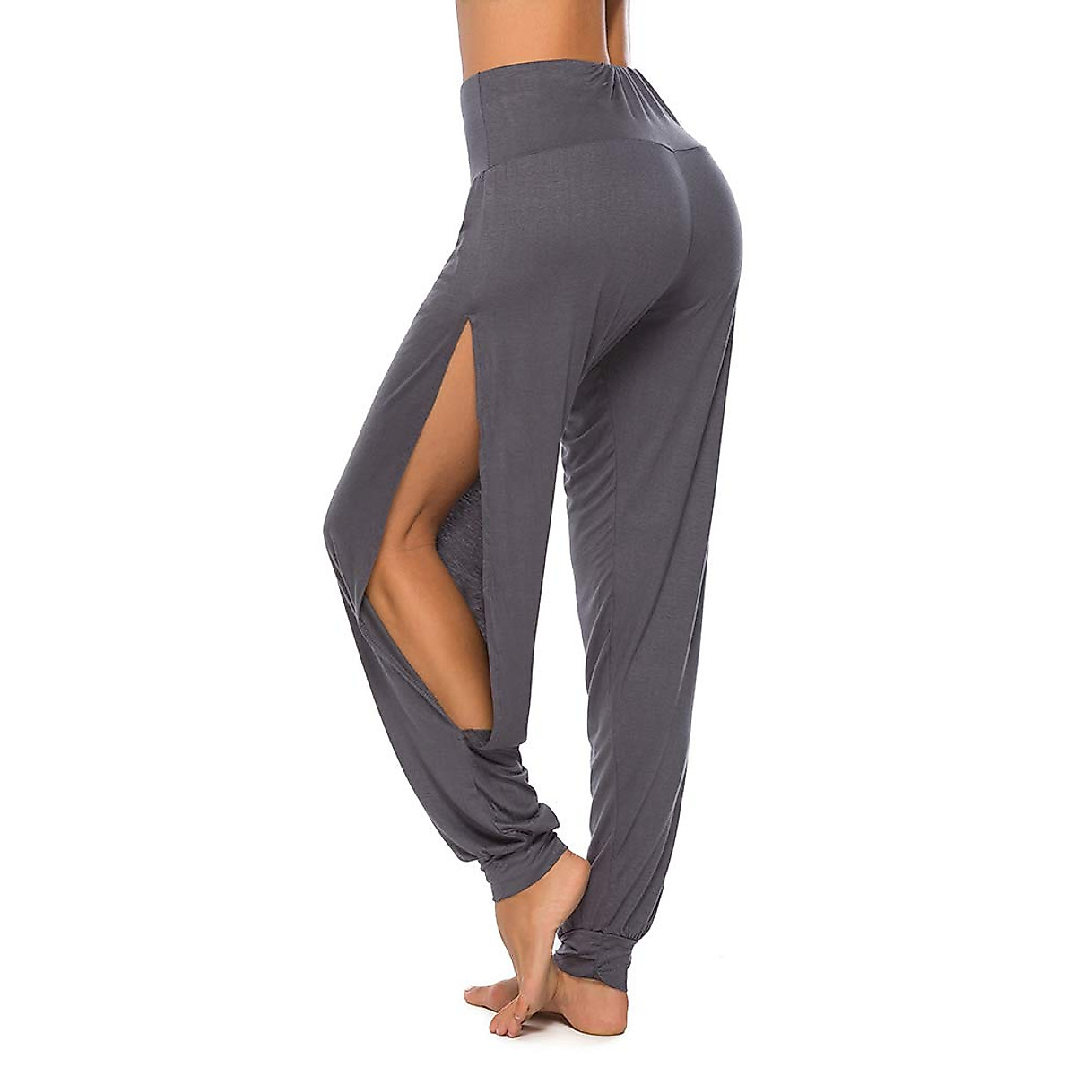 AvaCostume Womens Harem Yoga Pants Side Slit Sport Workout Sweatpants Darkgrey XL