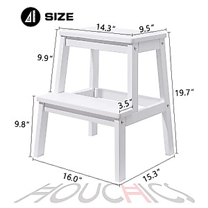 HOUCHICS Step Stools for Adults, Wooden Step Stool with 400 lb, Wood Step Stool, Adults Step Stool, Step Stool for Bedside, Step Helper for Kitchen,Bathroom,Bedroom (White)