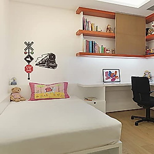 SUPERDANT Railroad Crossing Sign Wall Stickers Train Crossing Wall Decal Train Wall Art Wall Stickers Stop on Red Signal Vinyl Wall Decal DIY Art Stickers for Boys Bedroom Playroom Nursery Decor