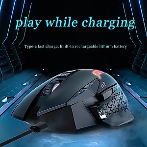 NYIEFADA Wireless Bluetooth Mouse for Laptop Thumb Rest Ergonomic - 4000DPI Rechargeable 10 Buttons/Shortcuts USB-C RGB Silence, Right Hand up for 3 Devices for Laptop Mac PC
