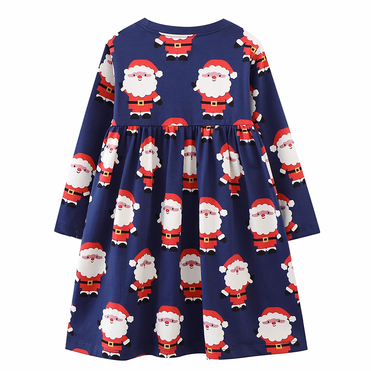 HILEELANG Little Girl Christmas Dress Long Sleeve Cotton Casual Santa Claus Winter Party Outfits 5T
