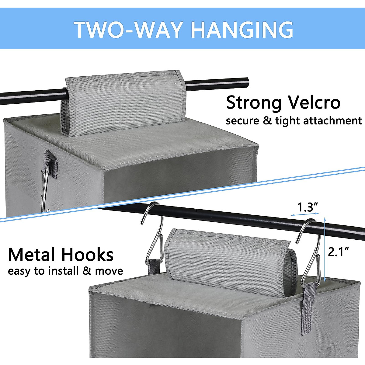 punemi 3-Shelf Hanging Closet Organizer, 2 Pack Closet Hanging Organizer with Drawers, Foldable Hanging Closet Shelves for Rv, Camper, Locker, 22.8" D x 11" W x 11" H, Grey