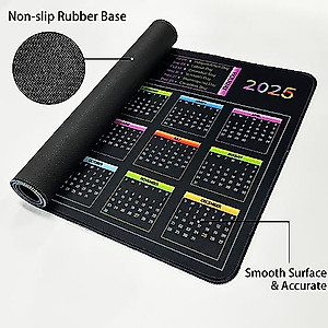 9CH Large Gaming Mouse Pad 2024-2025 Calendar with Holidays Mouse Pad Non-Slip Rubber Base, Computer Mouse Pad for Desktop Work, Game, Office(31.5 x 15.7 Inch-Black)