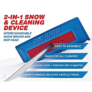 SNOBRUM 365 - Snow Remover for Cars and Trucks with Microfiber Mop Head for Cleaning - 2-in-1 Snow and Car Cleaning Brush for Year Round Use - 28 to 63 Inch Automotive Brush with Foam and Mop Head