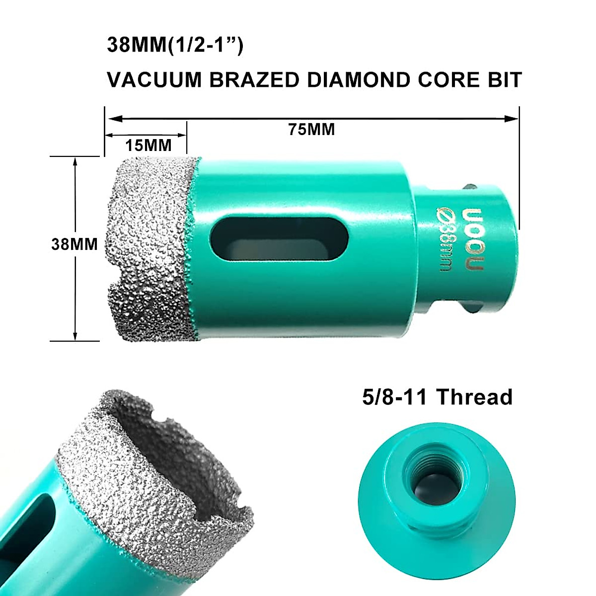 UOOU Diamond Core Drill Bits 1-1/2 Inch(38mm) for Porcelain Ceramic Tile Marble Brick Vacuum Brazed Hole Saw.
