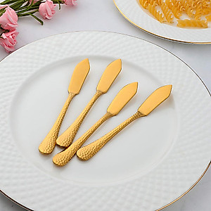 Butter Knives Stainless Steel Cheese Spreaders 5.3-Inch Gold Set, BUY&USE 12 PCS Hammered Surface Dinnerware for Butter Sandwiches Cheese Breakfast