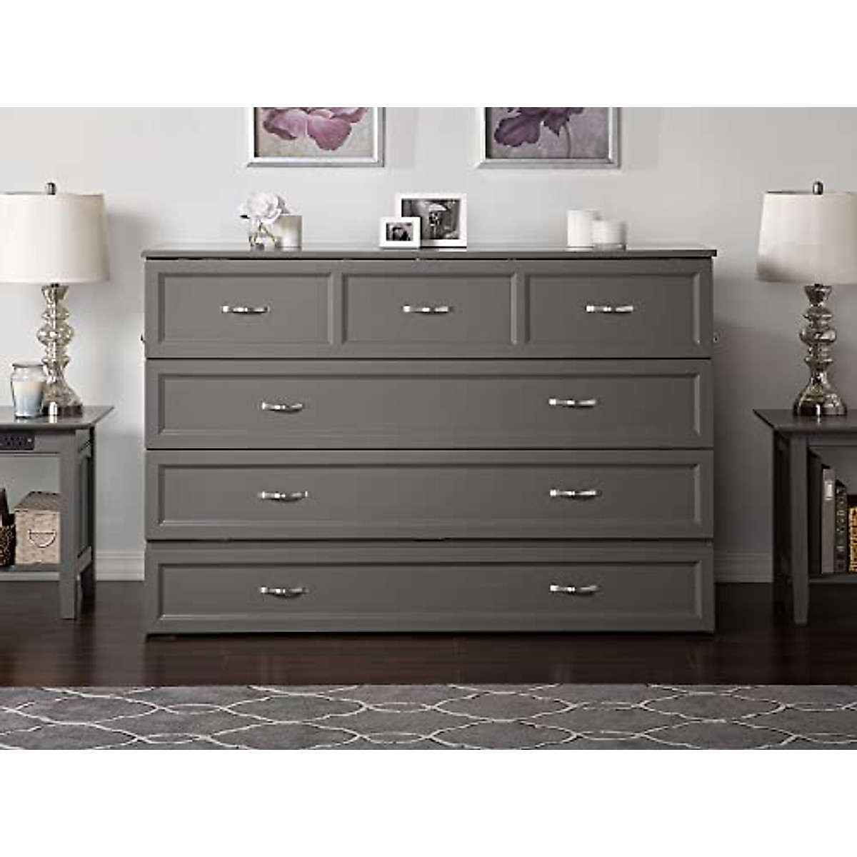 AFI Deerfield Murphy Bed Chest with Charging Station, Queen, Grey
