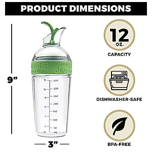 Salad Dressing Shaker For Mixing Ranch And Sauce, One Hand, Leak Proof, Spout Lid for Pouring And Measurement Marks With Good Grip Rubber, Italian Dressing Shaker, And Oil And Vinegar Dispenser - 12oz