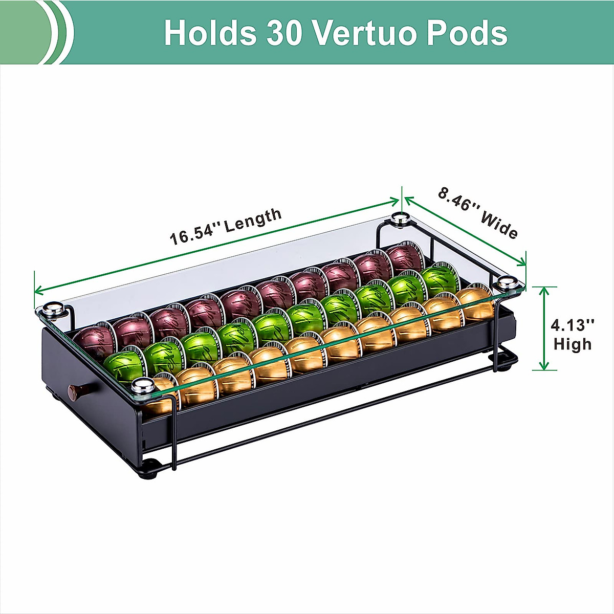 ZCDCP Nespresso Vertuo Pod Holder Coffee Capsule Holder Drawer Black 30 Pods