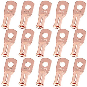 Swpeet 15Pcs 6 AWG - 1/4" (M6) Ring Terminals UL Listed Copper Battery Cable Lugs Wire Lugs, Battery Cable Ends Bare Copper Eyelets, Tubular Ring Battery Cable Ends for Enhanced High Temperature