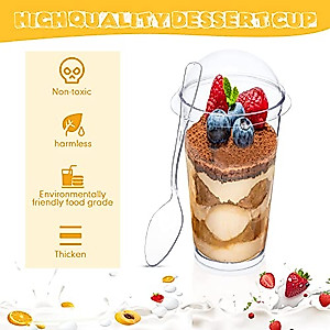 Nuogo 3 Oz Mini Dessert Cups with Lids and Spoons Clear Plastic Cups Square Parfait Cups with Lids Round Disposable Plastic Dessert Cups Dessert Containers for Party Appetizer Fruit Pudding (100)
