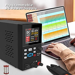 BSIDE 40V 20A DC Power Supply Variable, Programmable with Encoder Knob, Adjustable Switching Regulated Bench Power Supply, 4-Digits LED Display with Memory Storage, 5V/2A USB Ports and Output Button