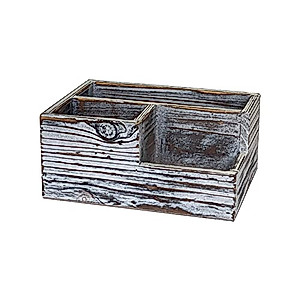 Cregugua Rustic Wood Pen and Pencil Holder Decorative Stationary Wooden Organizer Office/Home (5.5X7.9X3.5 in)