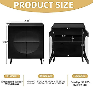 QHITTY Glass Sideboard Buffet Cabinet, Simple Accent Kitchen Storage Cabinet Modern Console Table TV Stand with Adjustable Shelves for Living Room, Dining Room, Bedroom (Black)