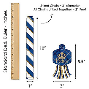 Big Dot of Happiness Royal Prince Charming - 90 Chain Links and 30 Paper Tassels Decoration Kit - Baby Shower or Birthday Party Paper Chains Garland - 21 feet