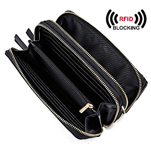 Women Crossbody Wallet RFID Blocking Cell Phone wristlet Purse with shoulder strap Ladies small cross body bag (Black)