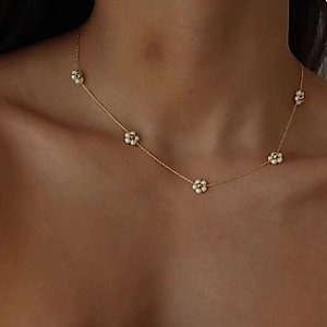 Tewiky Pearl Choker Necklaces Dainty Simple 14k Gold Plated Pearl Necklace Trendy Cute Gold Necklace Jewelry for Women