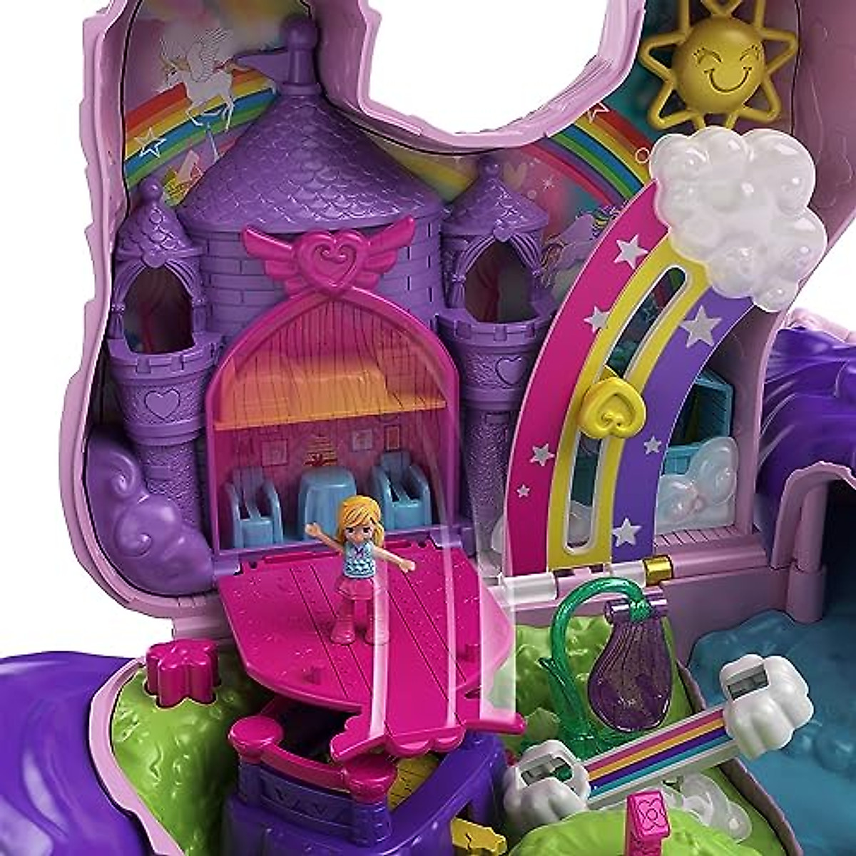Polly Pocket Micro, Unicorn Party Playset, Pink Unicorn Toy with Purple Hair, 25 Toy Surprises Inside, Toys for Ages 4 and Up, One Playset, GVL88
