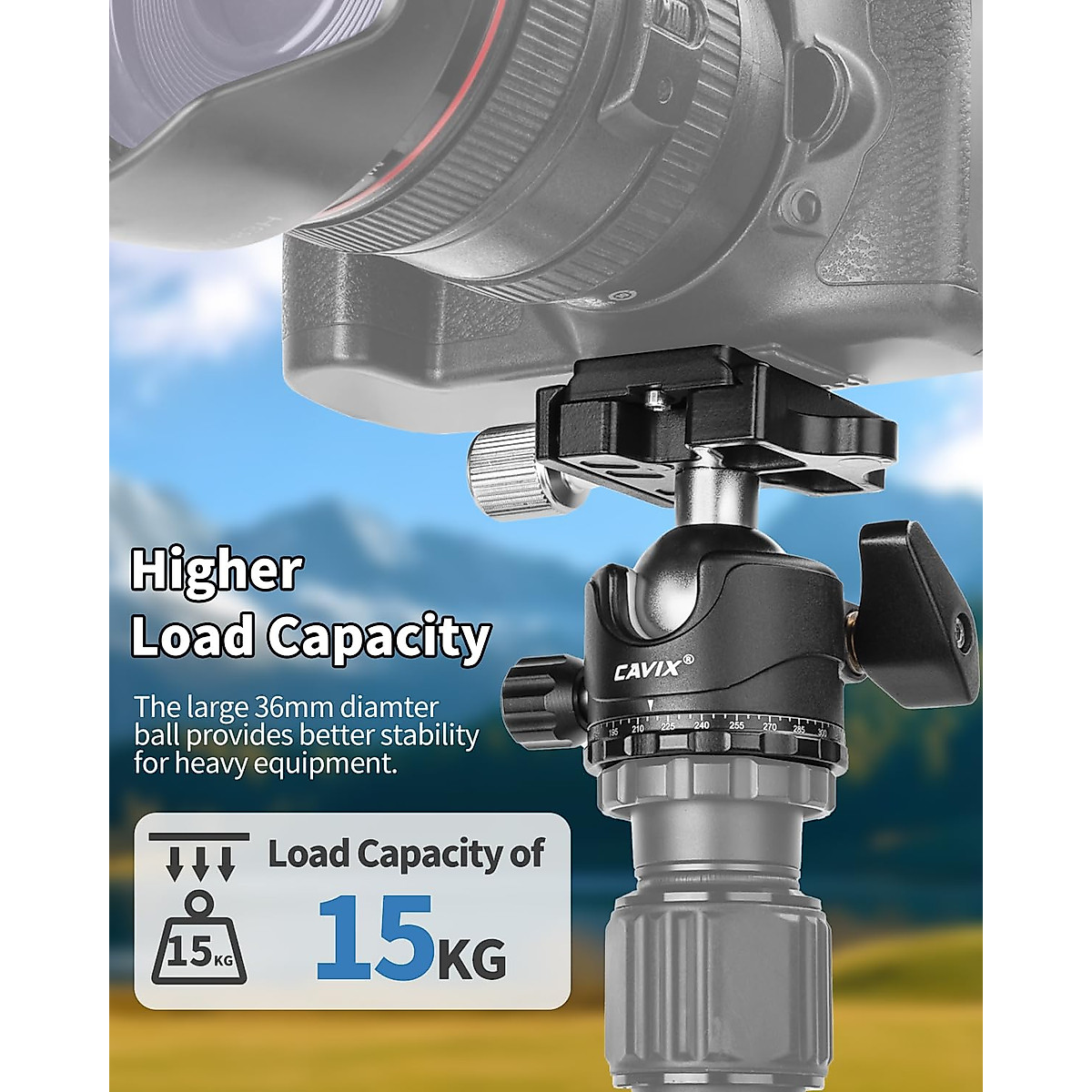 Ball Head Mount, CAVIX 36mm Ball Head Camera Tripod Head with 1/4“ Arca Swiss Quick Release Plate for Tripod, Monopod, DSLR, Camera,Load 33lb/15kg