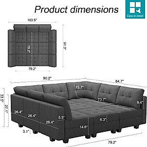 Belffin Modular Sectional Sleeper Sofa Couch with Storage Seat Reversible Modular Sofa Couch Oversized Sleeper Sectional Sofa Bed Set Dark Grey