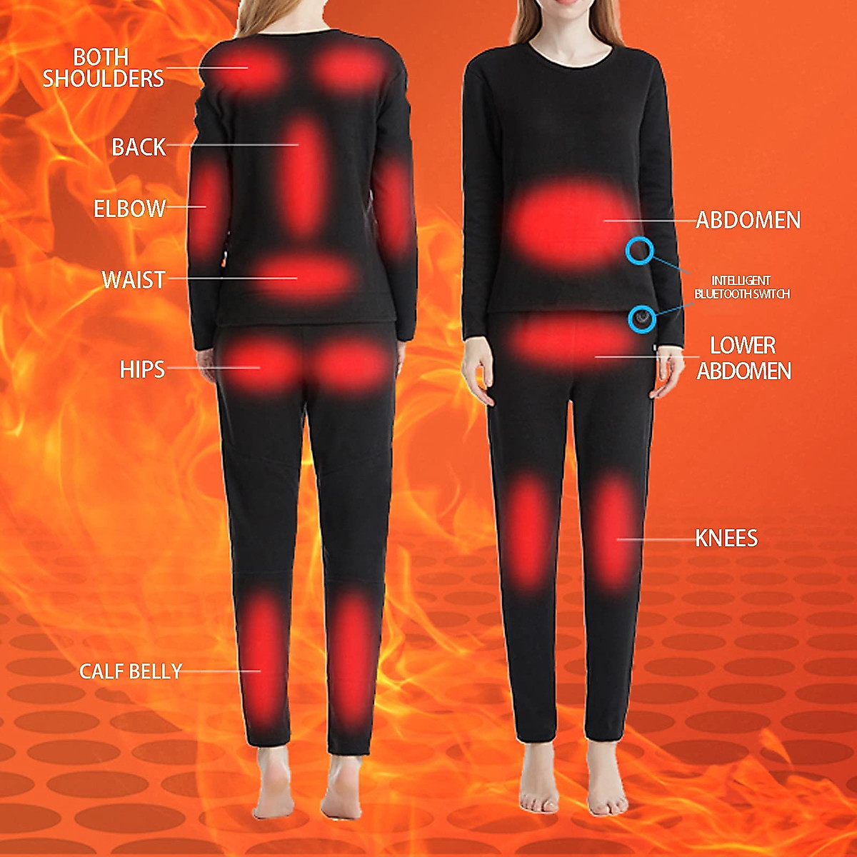 Electric Heated Thermal Underwear Set,Women Men USB Electric Heated Thermal Long Sleeve T Shirts Ultra-Soft Base Layer Warm Top Pants, Washable Heating Underwear Thermal Set Clothes