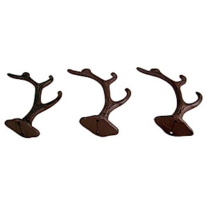 Rustic 4-Point Deer Antler Cast Iron Wall Hook 5.6 Inch (Set of 3)