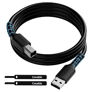 USB Printer Cable 6 Feet, USB 2.0 Type-A to B-Male Cord, High Speed Scanner Cord Compatible with HP, Canon, Epson, DAC, Dell, Brother, Xerox, Samsung, Piano with 2 Cable Ties- 6 ft