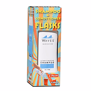 GoPong Shampoo & Conditioner Flasks (32 oz Total) - Hidden Alcohol Travel Flasks - 2 Secret Liquor Containers for Cruises – Includes Funnel & Spout