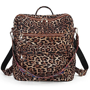 KOOIJNKO Women Backpack Purse Vintage Rucksack Convertible Shoulder Bag Travel Daypack (Brown Leopard) One_Size