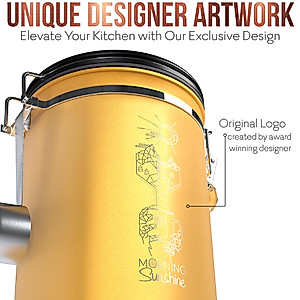 CafetastiQ 38oz / 22oz Coffee Canister – Airtight Stainless Steel Storage Container with Date Tracker & Scoop, Sealed Jar for Grounds, Beans, Tea, Flour, Cereal, and Sugar (Yellow Morning, 38OZ)