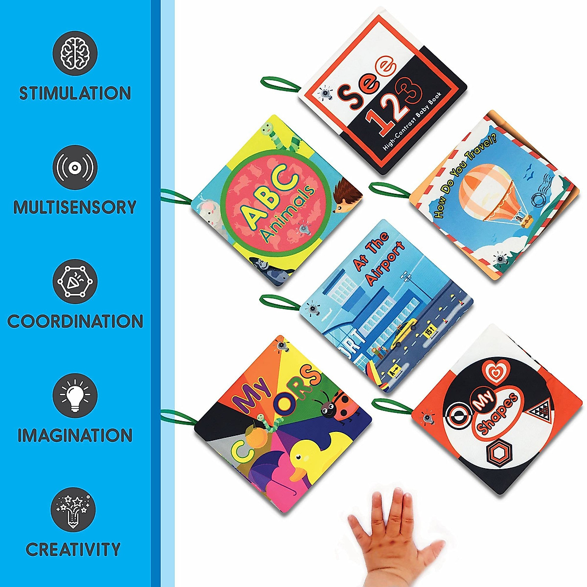 Spruce Lab Educational Soft Baby Books - 6 Cloth Book Set - Early Learning Sensory Development for Babies - Crinkle Touch and Feel Toddler Toy - High Contrast Infant Toys - Boy/Girl Baby Shower 0-2 yr