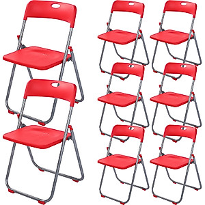 8 Pack Folding Plastic Chairs Pack Steel Folding Dining Chairs Folding Chairs Bulk Fold Up Event Chairs Portable Plastic Chairs with Steel Frame 440lb for Events Office Wedding Indoor Outdoor (Red)