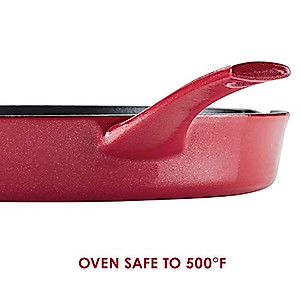 Rachael Ray Enameled Cast Iron Skillet/Fry Pan with Pour Spouts, 12 Inch, Red Shimmer