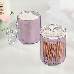 Gredecor 2 Pack Qtip Holder Organizer Dispenser Clear Thistle Purple Bathroom Storage Canister Cotton Ball Holder Bathroom Containers for Cotton Swabs/Pads/Floss