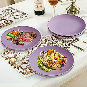 Txbewr Dinner Plates Set of 6, 8-inch Serving Ceramic Plates for Steak Pasta Salad Snacks Dessert, Easy to Clean Salad Plates Colorful Plates for Family, Party, Restaurant Use (Purple)