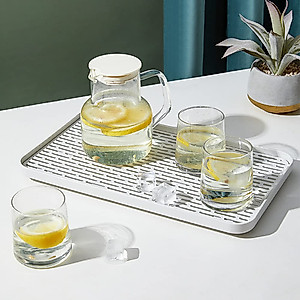 Bonilve Drain Board for Kitchen Counter, Dish Drain Tray 2 Tier Non Slip Serving Tray-White, Large Kitchen Dish Drying Rack with Drainboard Perfect for Sink, Coffee Table, Outdoor(8.85W x 15.35L)