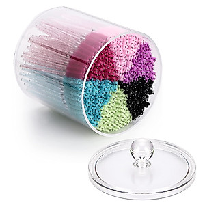 300 Mascara Wands Disposable Eyelash Brushes with Qtip Holder Reusable Organizer, Spoolies Eyebrow Eye Lash Extension Applicator